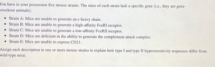 Solved You have in your possession five mouse strains. The | Chegg.com