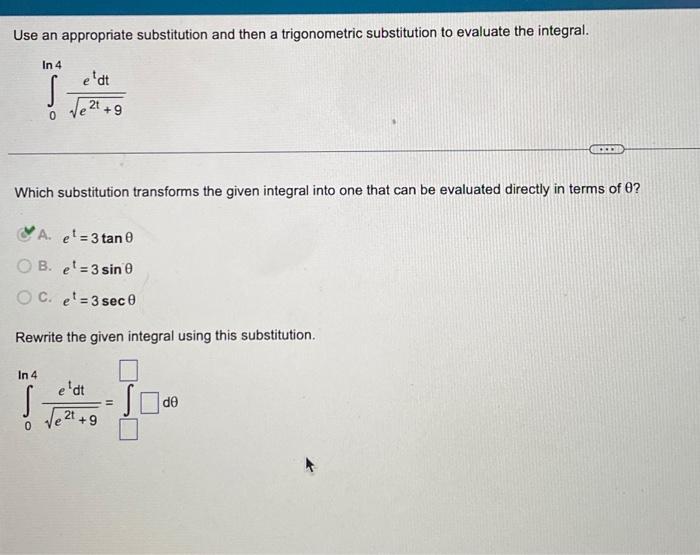 Solved Use an appropriate substitution and then a | Chegg.com