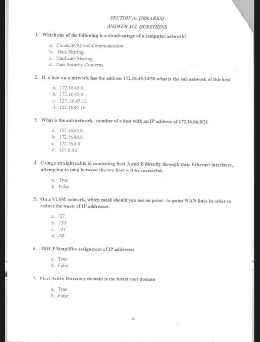 Solved Section A 30marks Answer All Questions 1 Which 