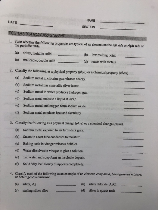 Solved NAME DATE SECTION POSTLABORATCRY ASSIGNMENT 1. State | Chegg.com