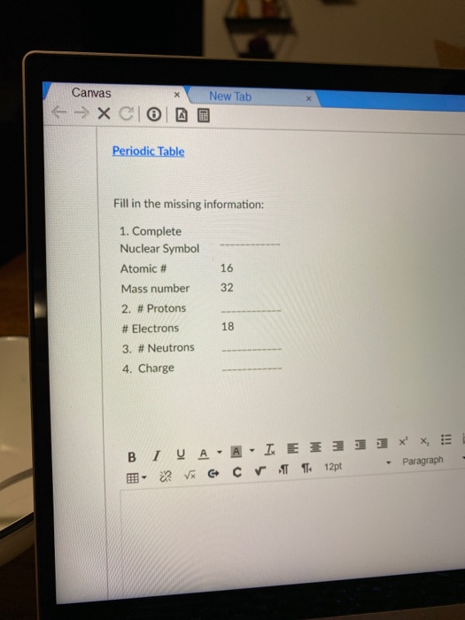 Solved X New Tab Canvas XC Periodic Table Fill in the | Chegg.com