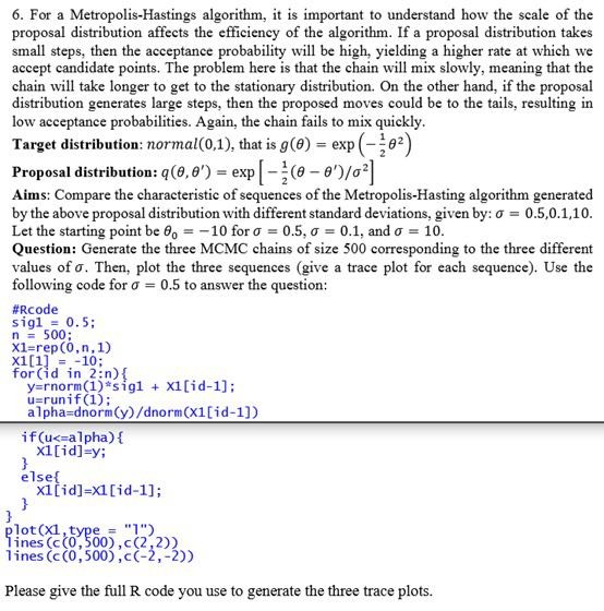 Solved 6. For a Metropolis-Hastings algorithm, it is | Chegg.com