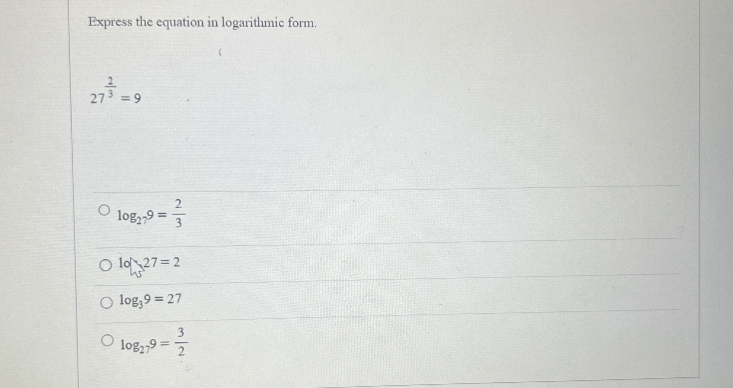 Solved Express the equation in logarithmic | Chegg.com