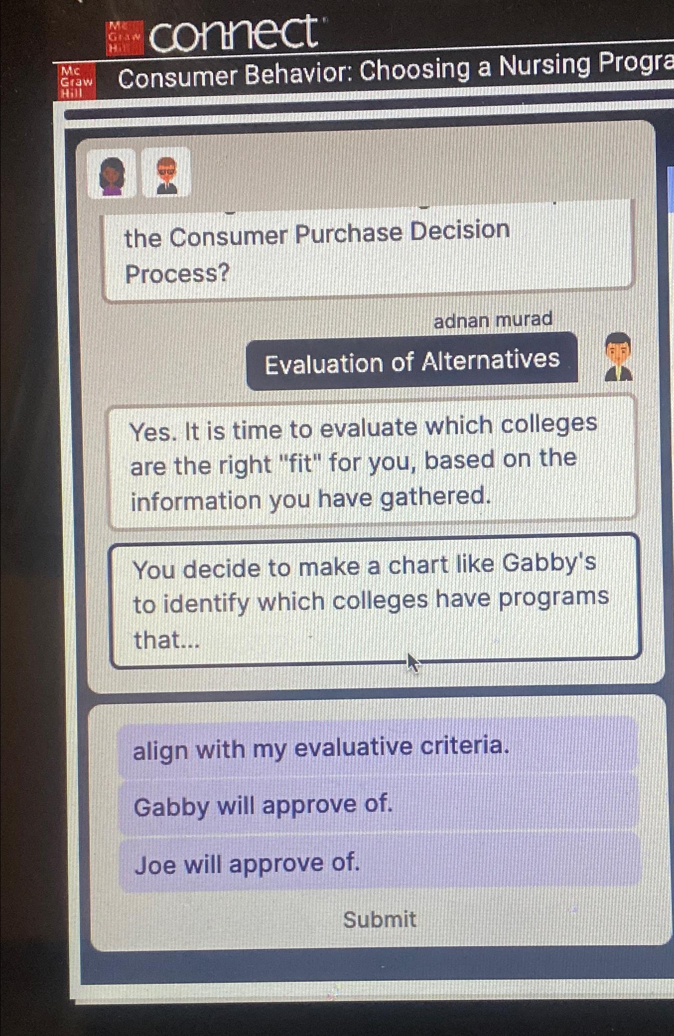 Solved connectMce Consumer Behavior: Choosing a Nursing | Chegg.com
