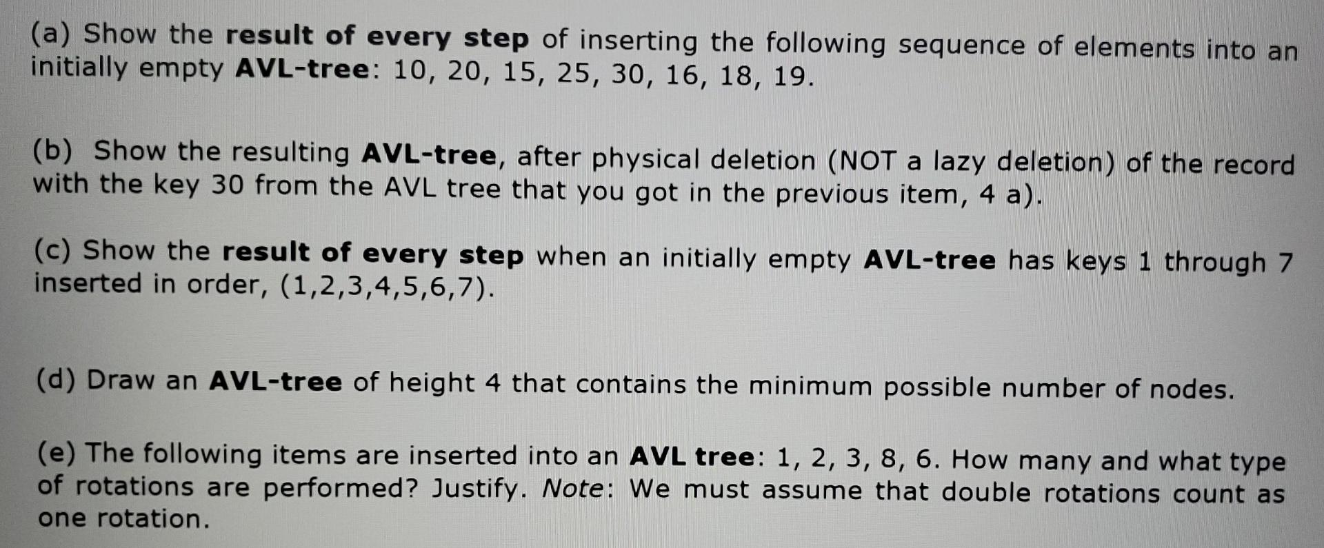 Solved Important note: You cannot draw the AVL-trees by | Chegg.com