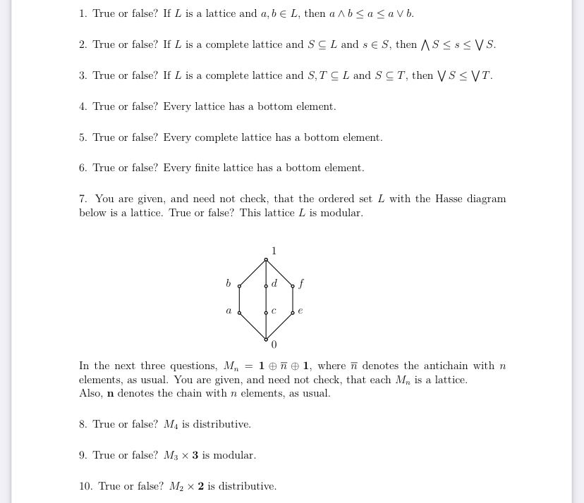 Solved True or false? If L ﻿is a lattice and a,binL, then | Chegg.com