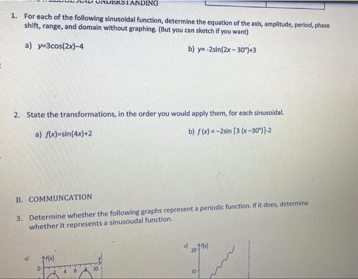 Solved UNDERSTANDING 1. For each of the following sinusoidal | Chegg.com