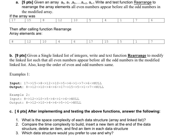 Solved a. [5 pts] Given an array a, a, a,....am-2, a -1 | Chegg.com