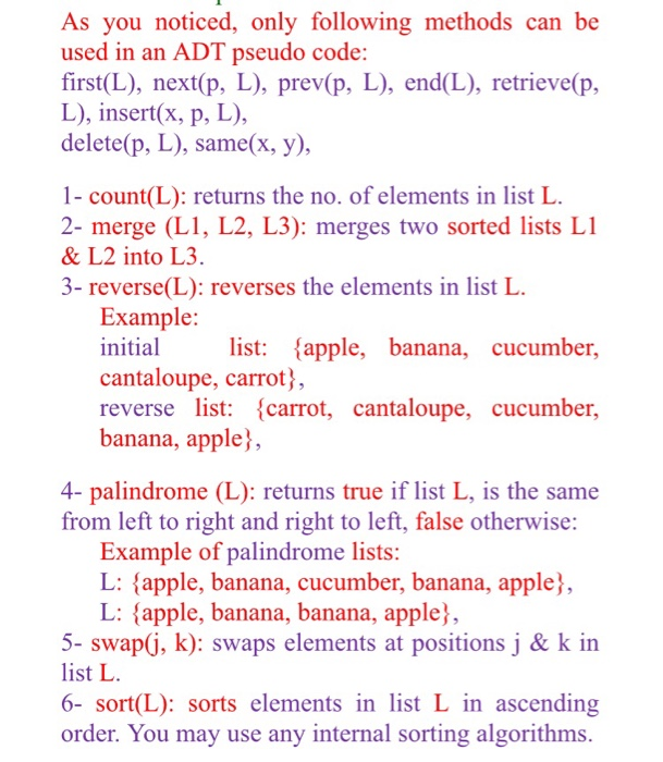 Solved Examples of ADT pseudo code: 1- ADT pseudo code to | Chegg.com