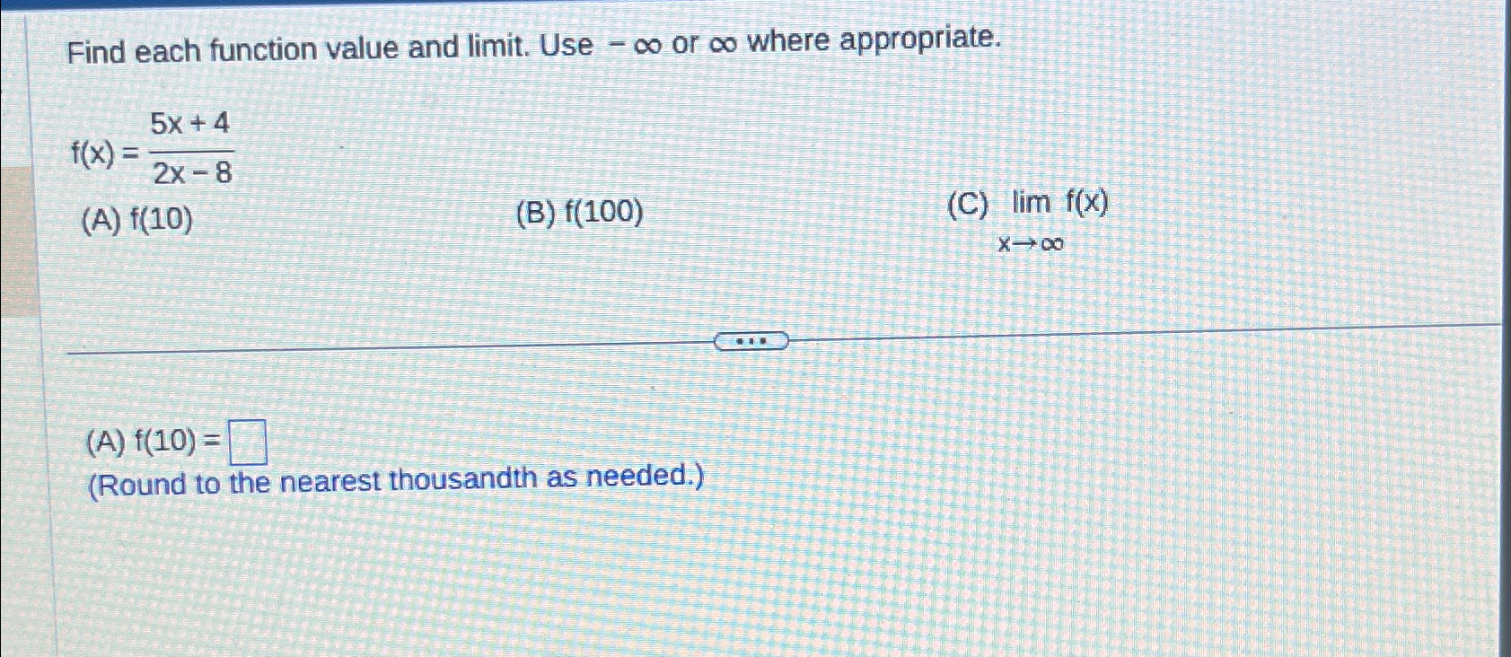 Solved Find each function value and limit. ﻿Use -∞ ﻿or ∞ | Chegg.com