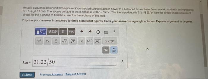 Solved An acb sequence balanced three-phase Y-connected | Chegg.com