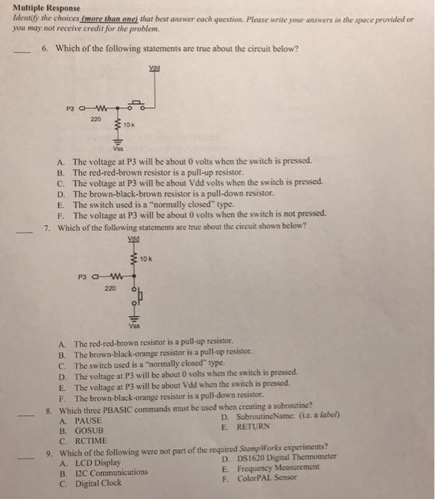 Solved Multiple Response Identify the choices (more than one | Chegg.com