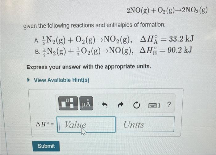 Solved 2NO(g)+O2( g)→2NO2( g) given the following reactions | Chegg.com