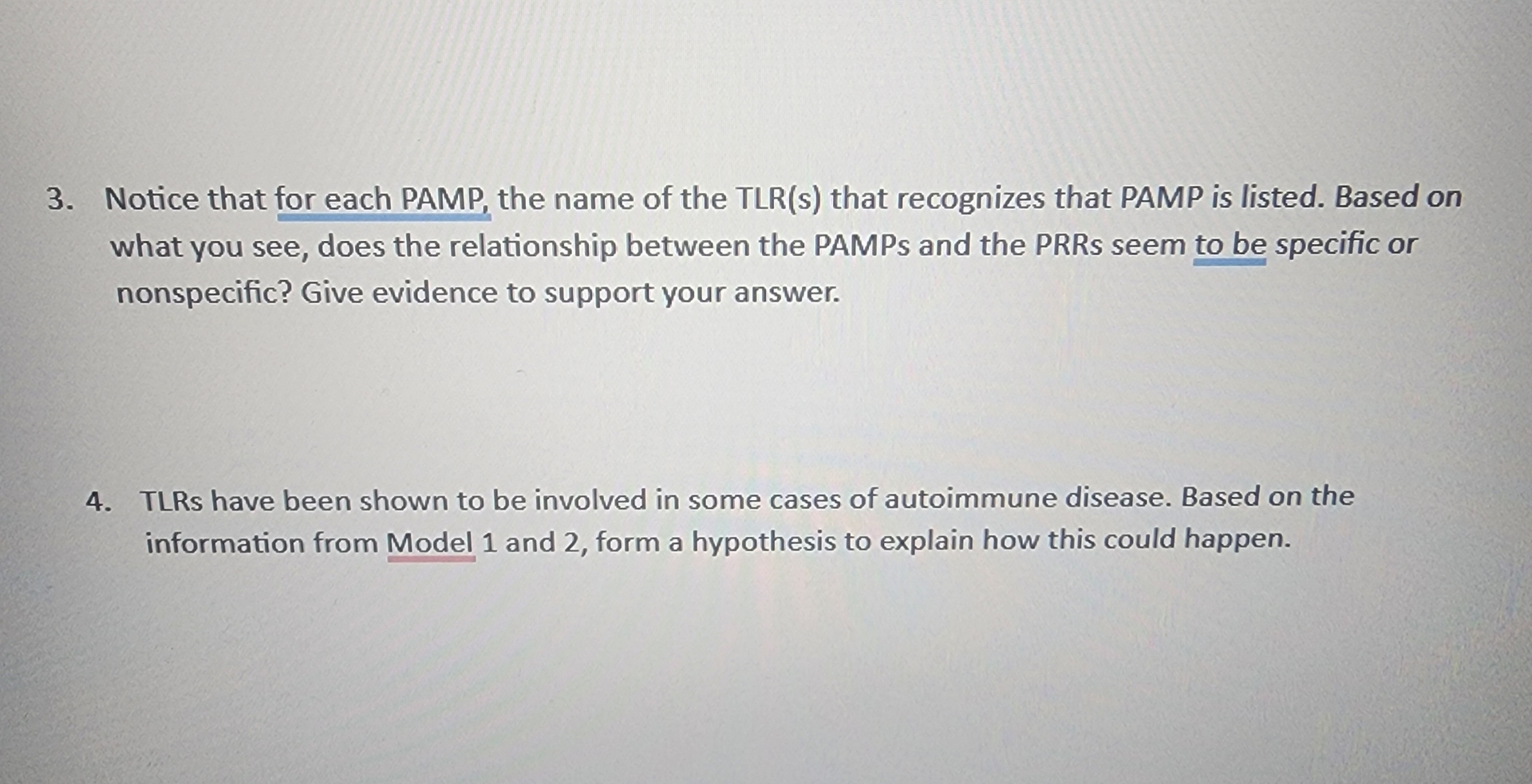 Solved Notice that for each PAMP, the name of the TLR(s) | Chegg.com