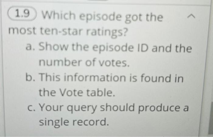 Solved (1.8) Which combination of episode and stars got the | Chegg.com