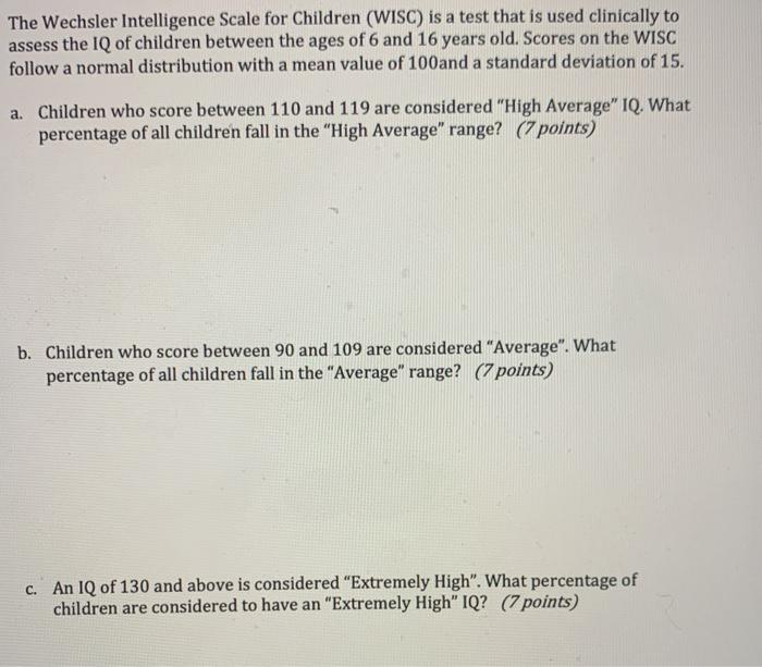 Solved The Wechsler Intelligence Scale for Children (WISC) | Chegg.com