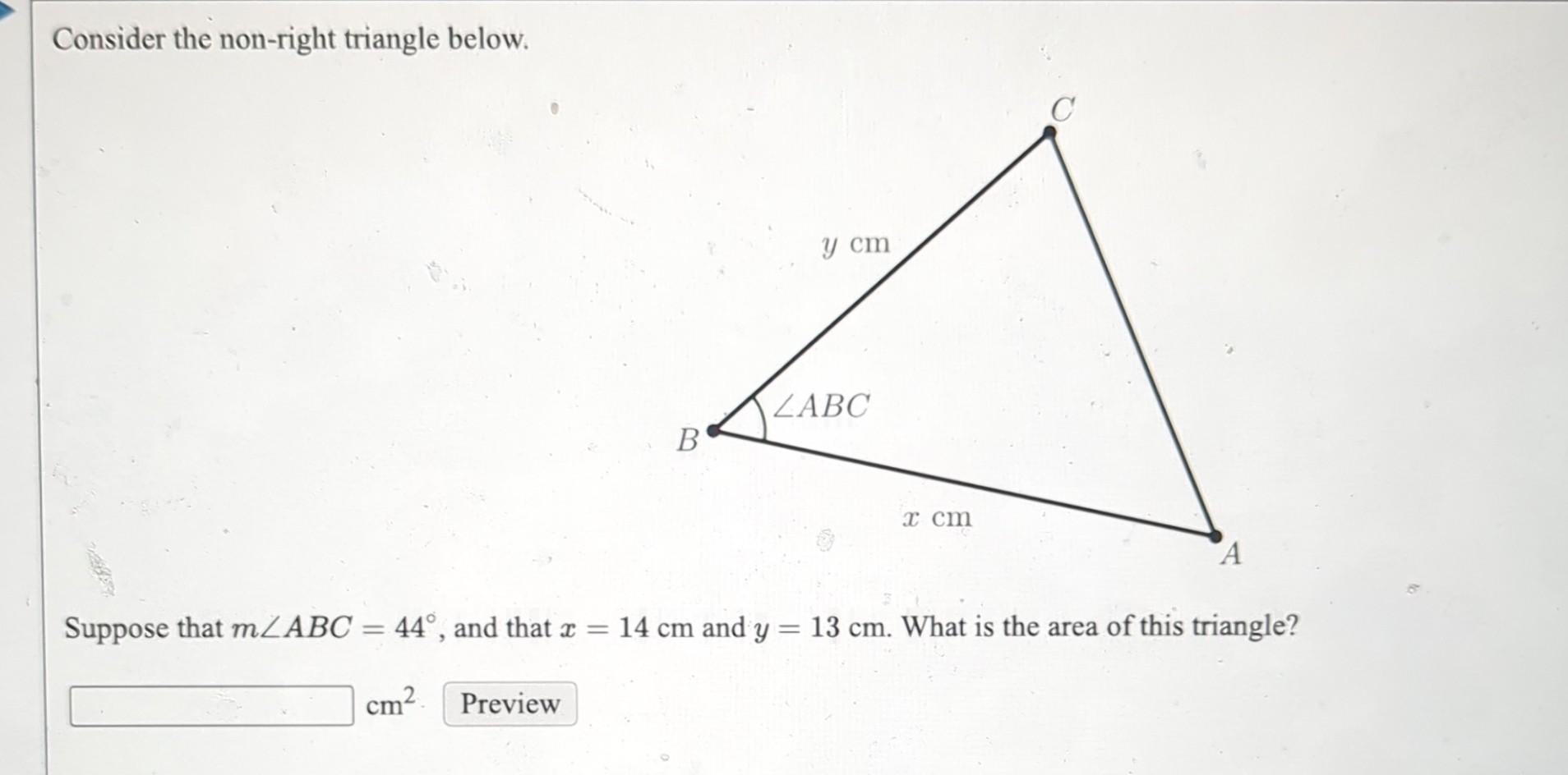 Solved Consider the non-right triangle below. 4 Preview y | Chegg.com