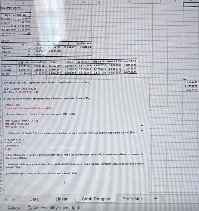 Solved a. Write out the Cobb 0ouglas production function. | Chegg.com