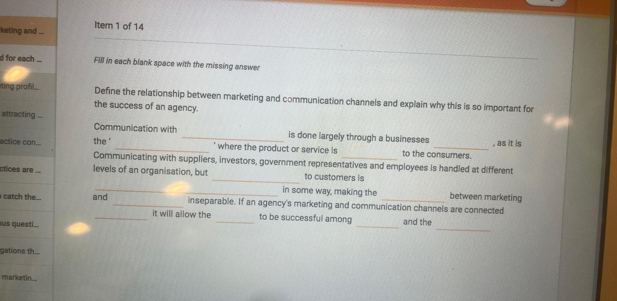 Solved Item 1 ﻿of 14Fill in each blank space with the | Chegg.com