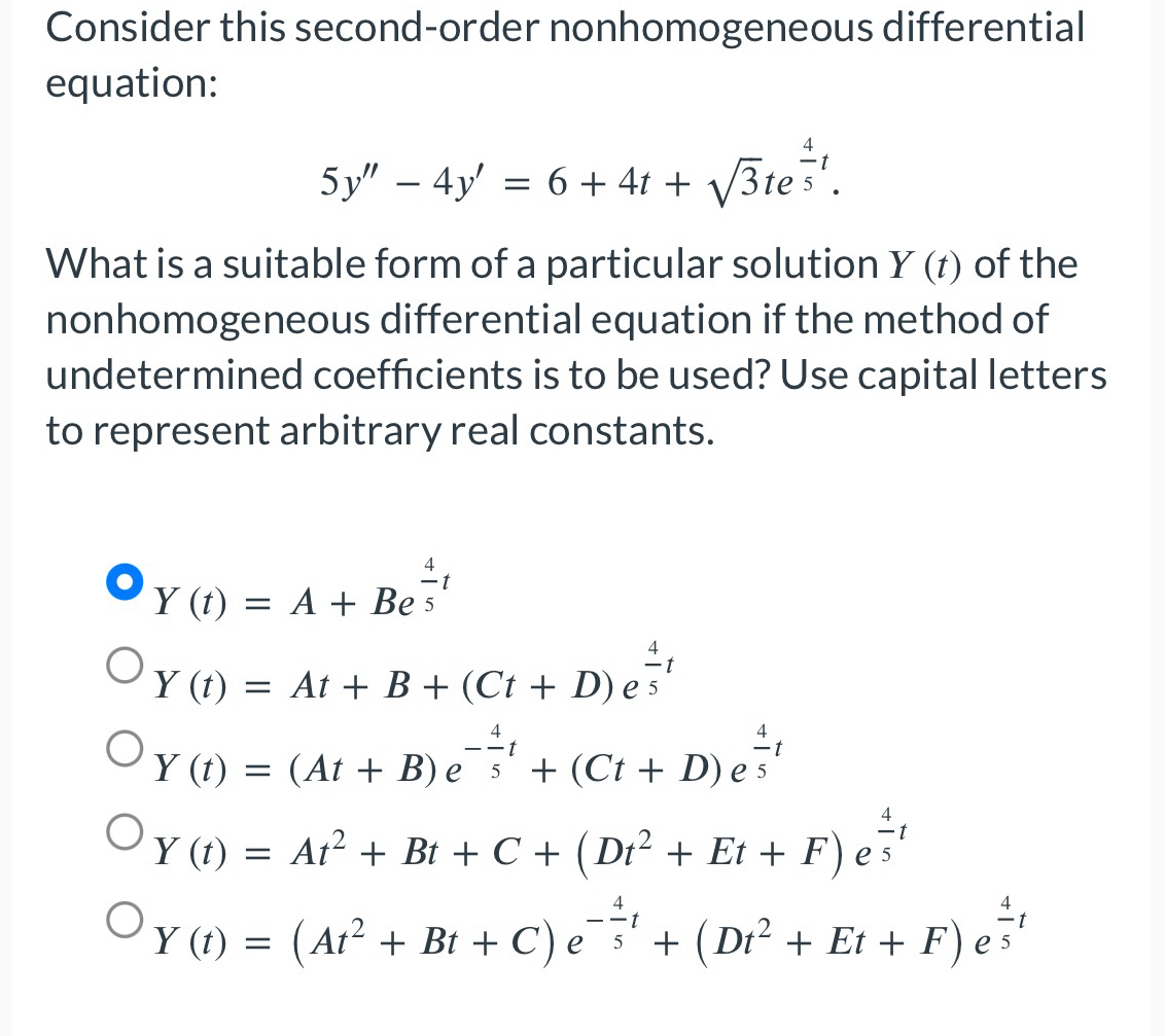 Solved Consider this second-order nonhomogeneous | Chegg.com