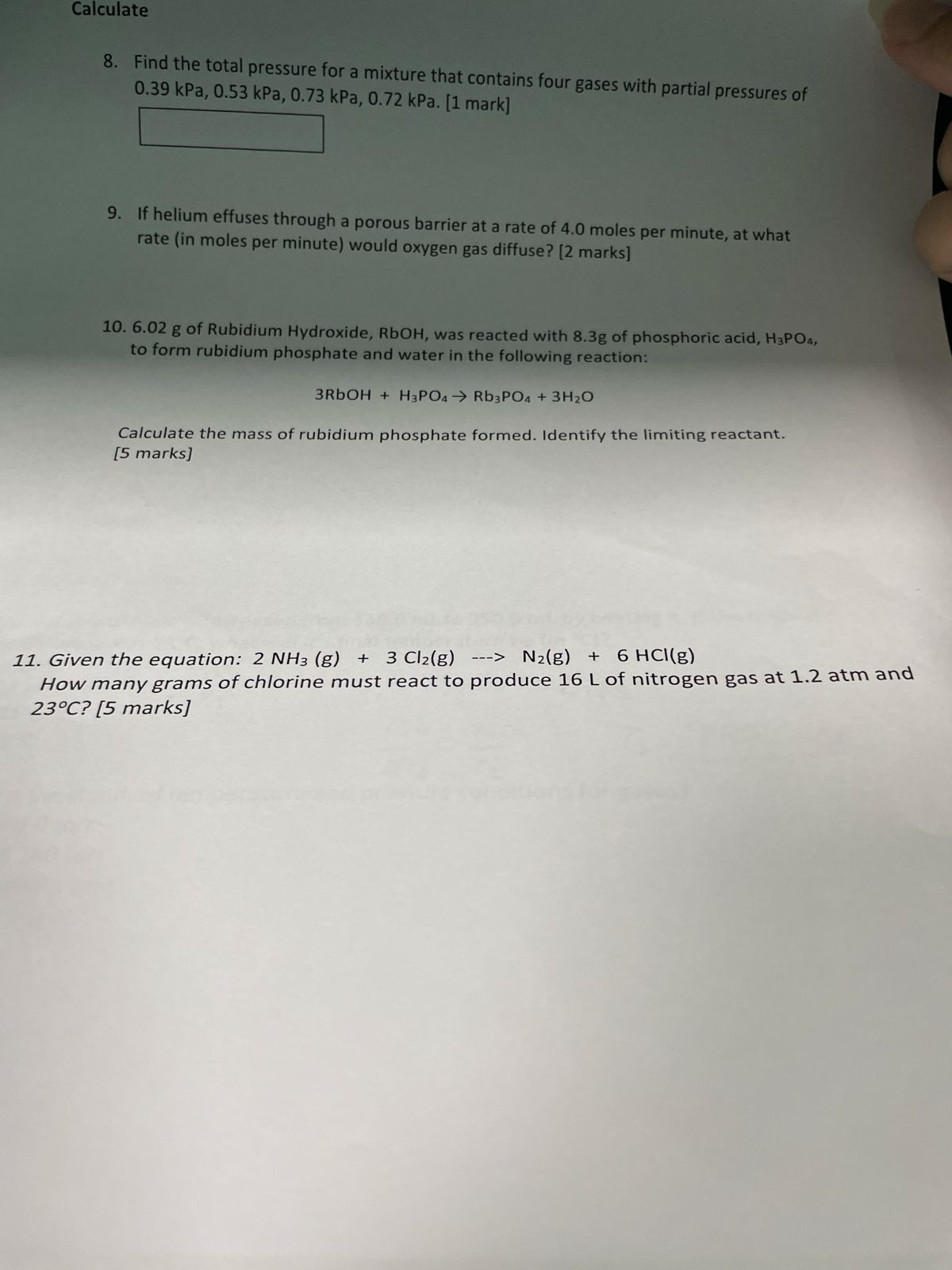 Calculate8. ﻿Find the total pressure for a mixture | Chegg.com