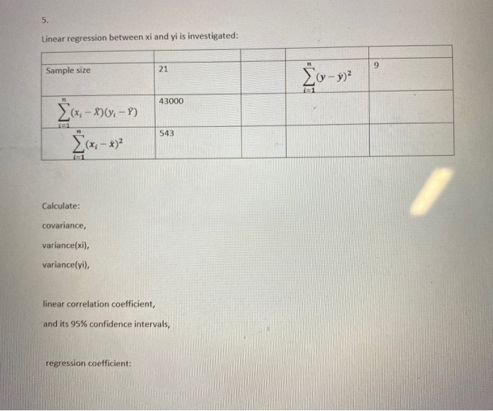 Linear regression between xi and yi is investigated: | Chegg.com