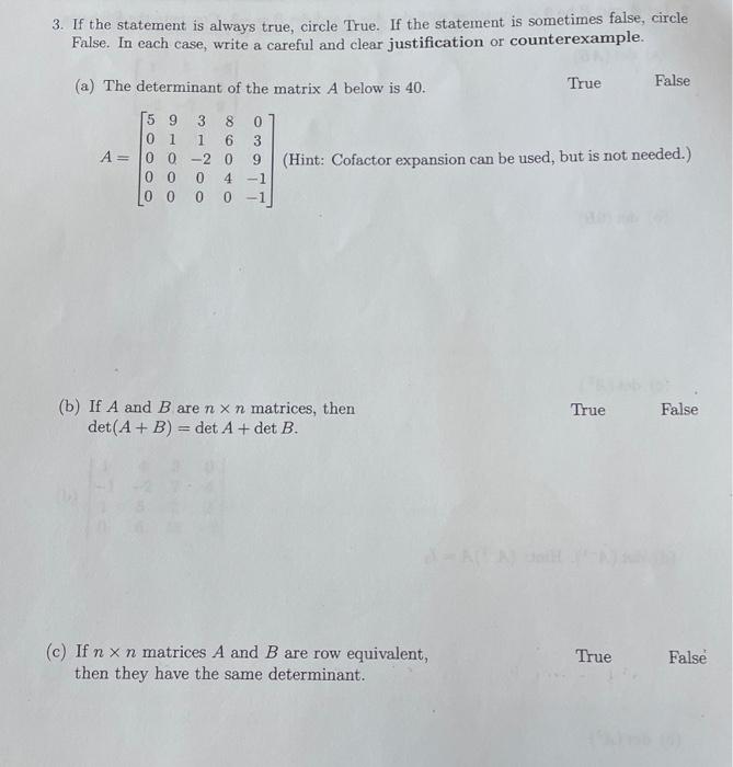 Solved 3. If the statement is always true, circle True. If | Chegg.com