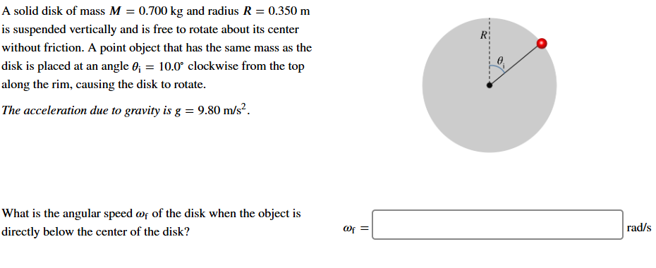 Solved A solid disk of ﻿mass M=0.700kg ﻿and radius | Chegg.com
