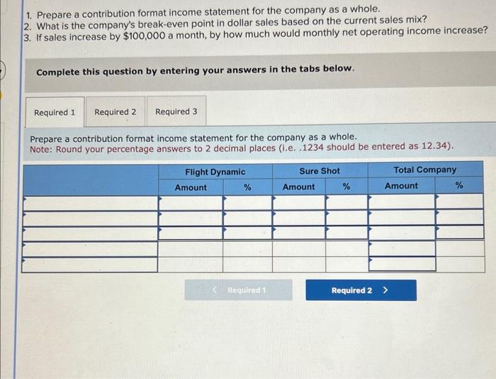 Solved 1. Prepare a contribution format income statement for | Chegg.com