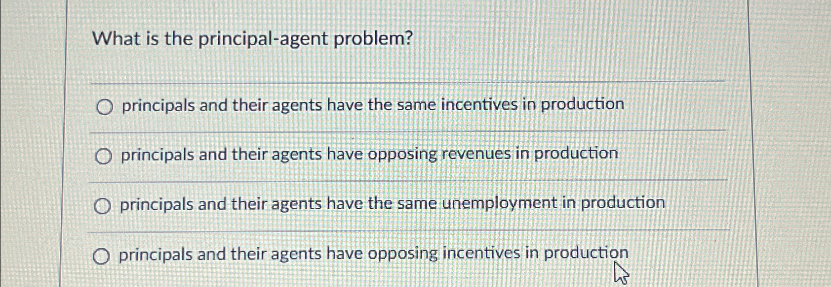 Solved What is the principal-agent problem?principals and | Chegg.com