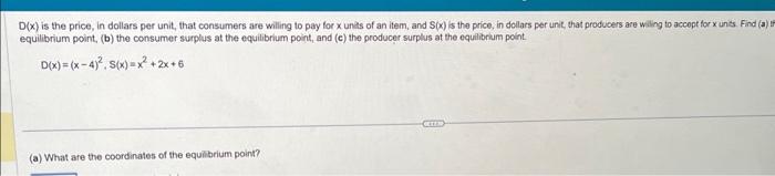Solved find equilibrium point find the consumer surplus for | Chegg.com