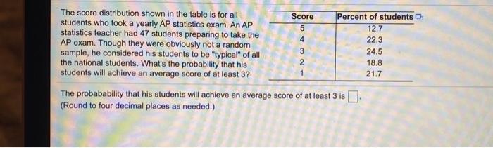 Solved The score distribution shown in the table is for all | Chegg.com