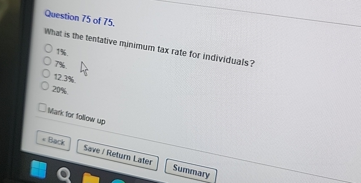 Solved Question 75 ﻿of 75.What is the tentative minimum tax | Chegg.com