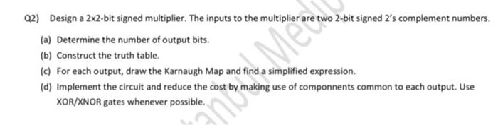 Solved Q2) Design a 2x2-bit signed multiplier. The inputs to | Chegg.com