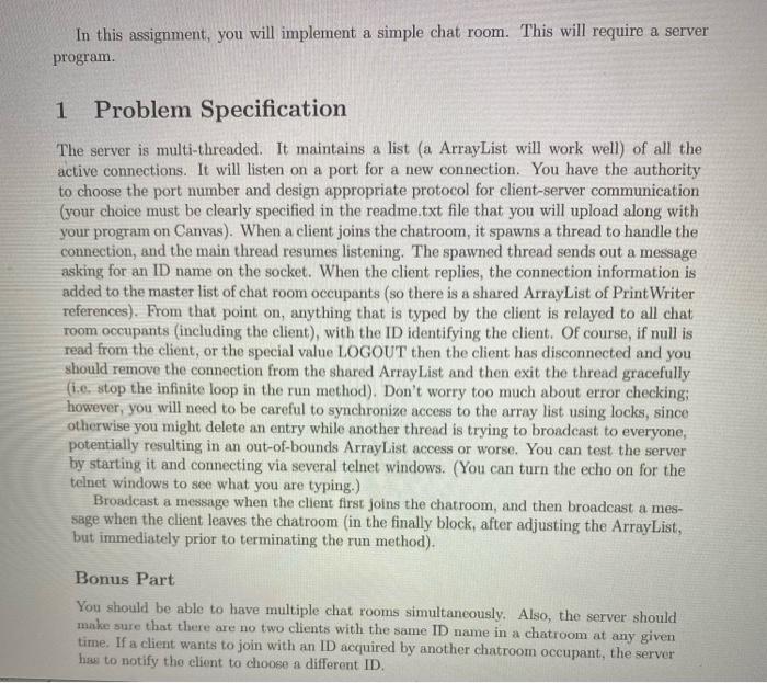 Solved In this assignment, you will implement a simple chat | Chegg.com