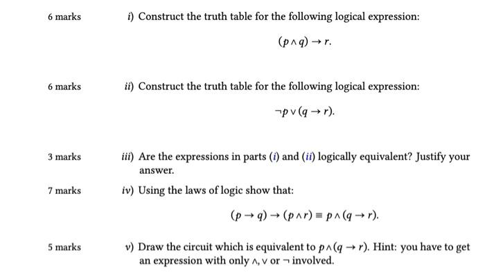 Solved i) Construct the truth table for the following | Chegg.com