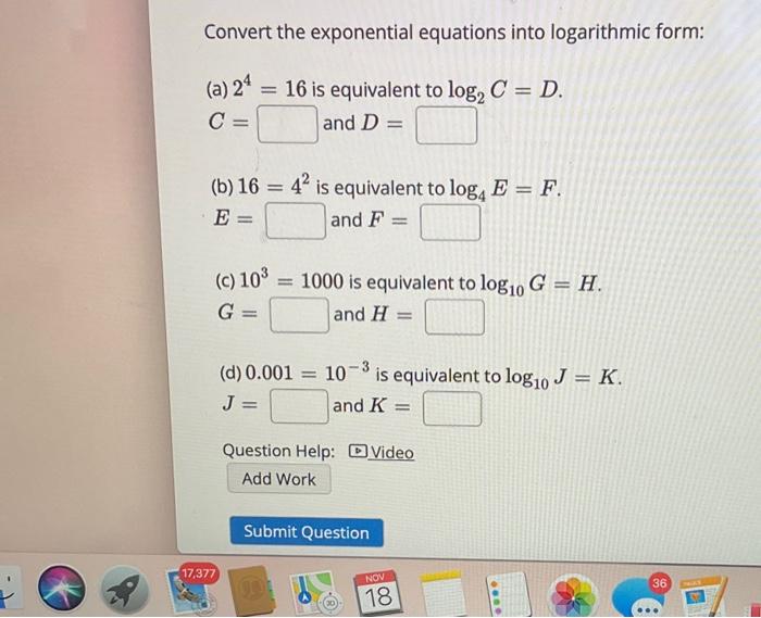 Solved Write the equation in logarithmic form. Assume that | Chegg.com