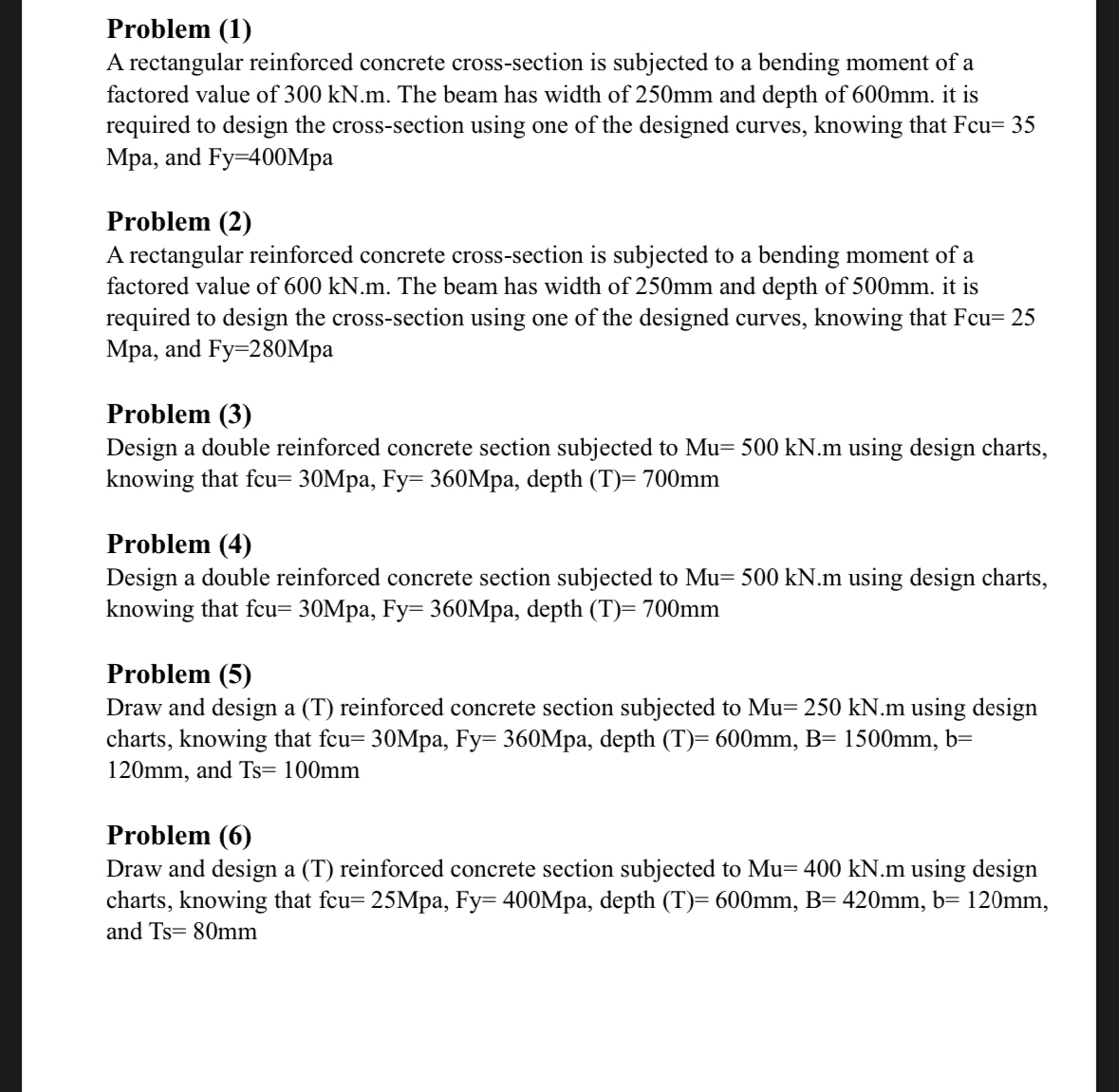 Solved Problem (1)A rectangular reinforced concrete | Chegg.com