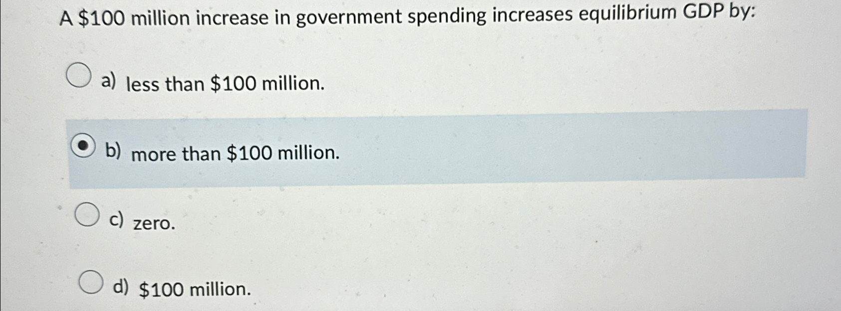 Solved A $100 ﻿million increase in government spending | Chegg.com