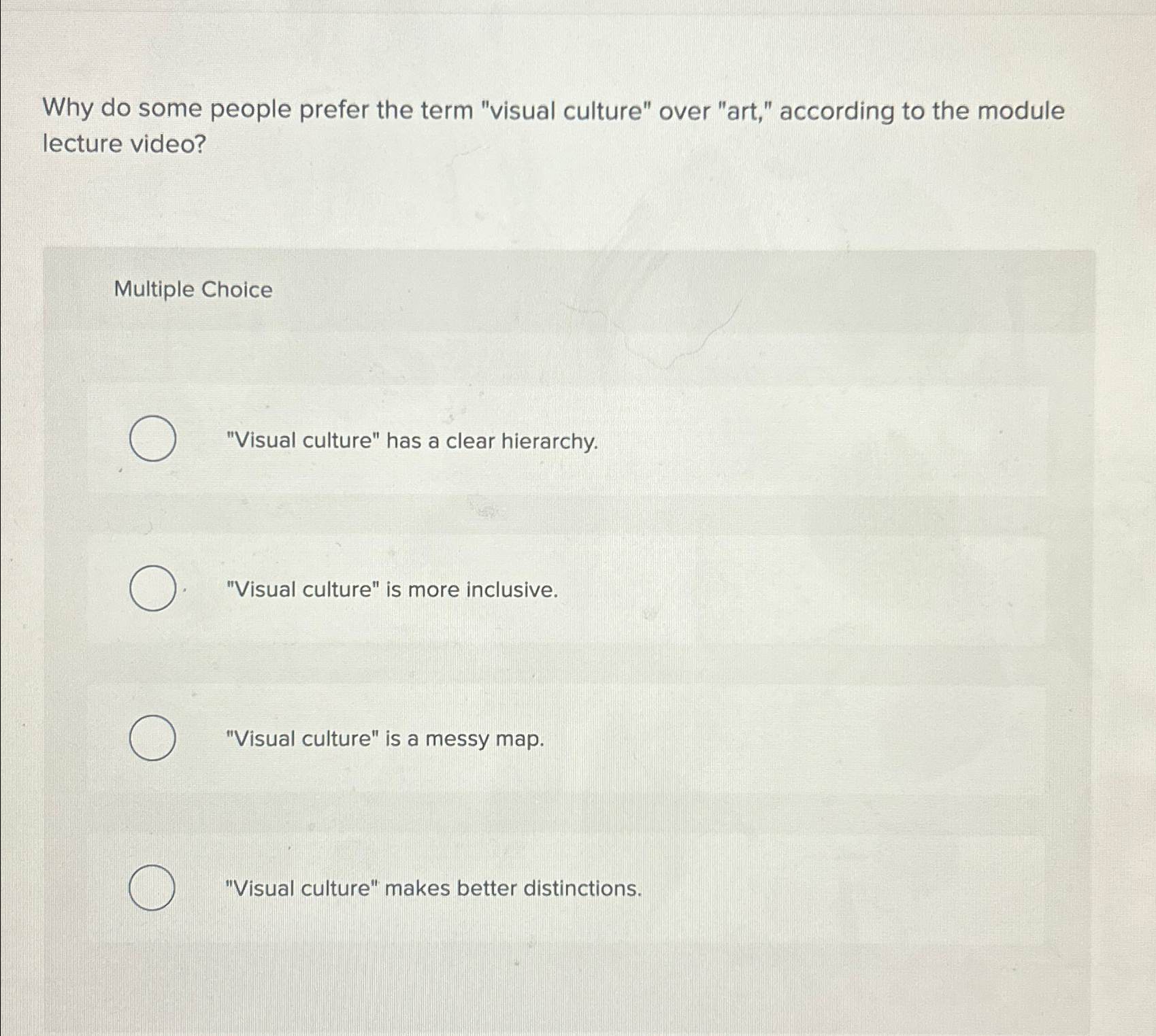 Solved Why do some people prefer the term "visual culture" | Chegg.com