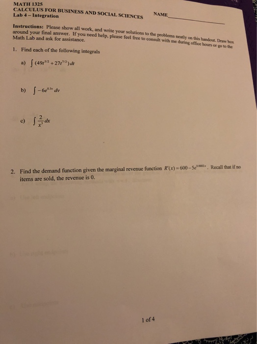 Solved MATH 1325 CALCULUS FOR BUSINESS AND SOCIAL SCIENCES | Chegg.com
