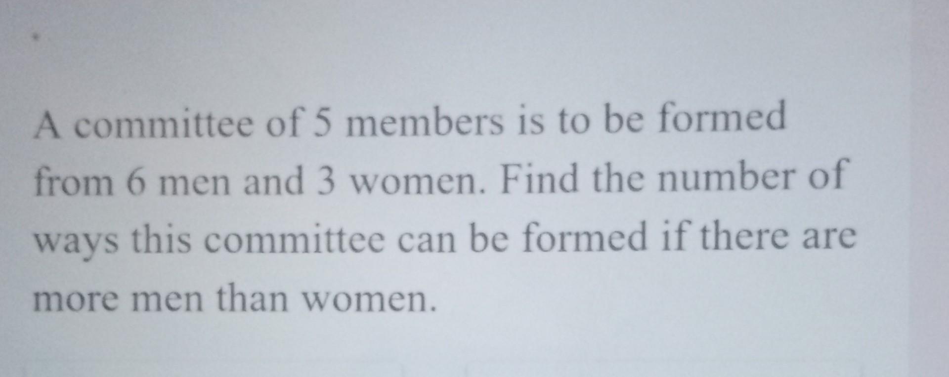 Solved A committee of 5 members is to be formed from 6 men | Chegg.com