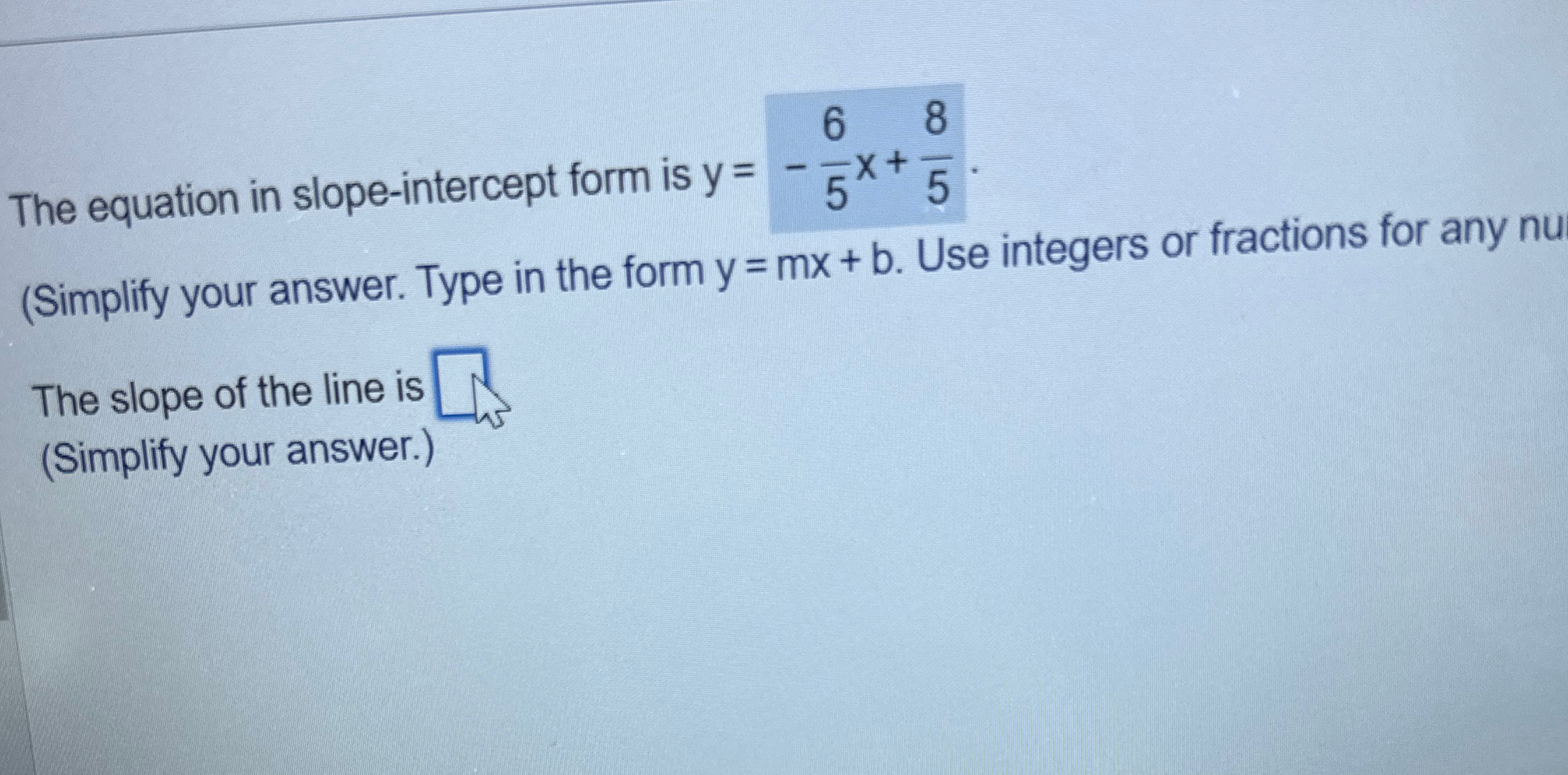 Solved The equation in slope-intercept form is | Chegg.com