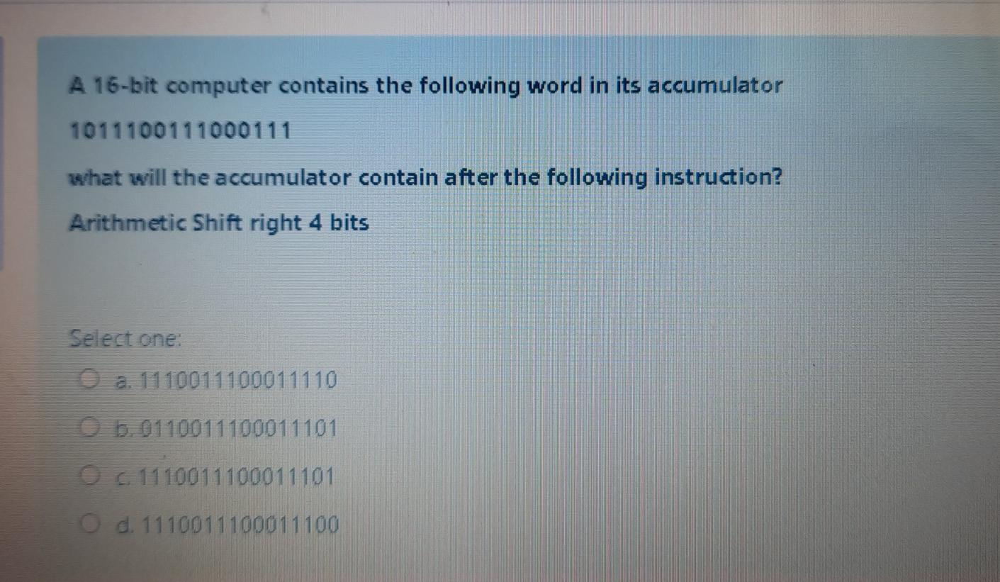 Solved A 16-bit Computer Contains The Following Word In Its 