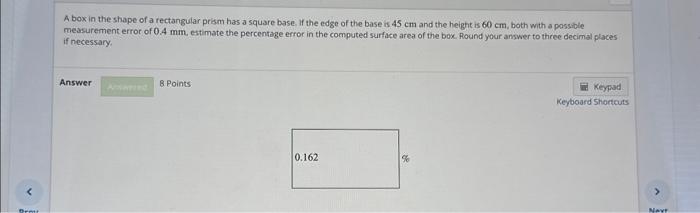 Solved A box in the shape of a rectangular prism has a | Chegg.com