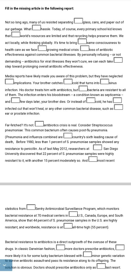Solved Fill in the missing article in the following report | Chegg.com