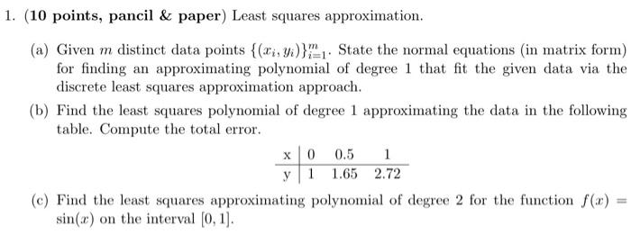 Solved 1. (10 points, pancil & paper) Least squares | Chegg.com
