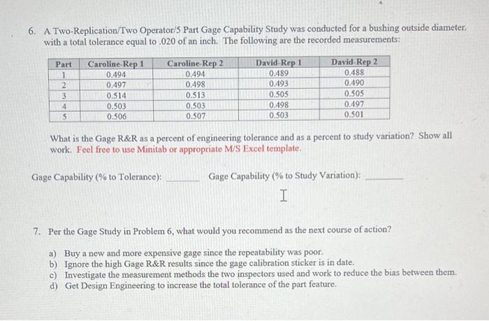 Solved 6. A Two-Replication/Two Operator/5 Part Gage | Chegg.com