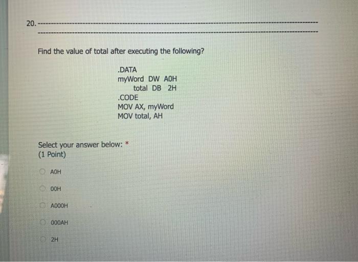 Solved 20. Find the value of total after executing the | Chegg.com