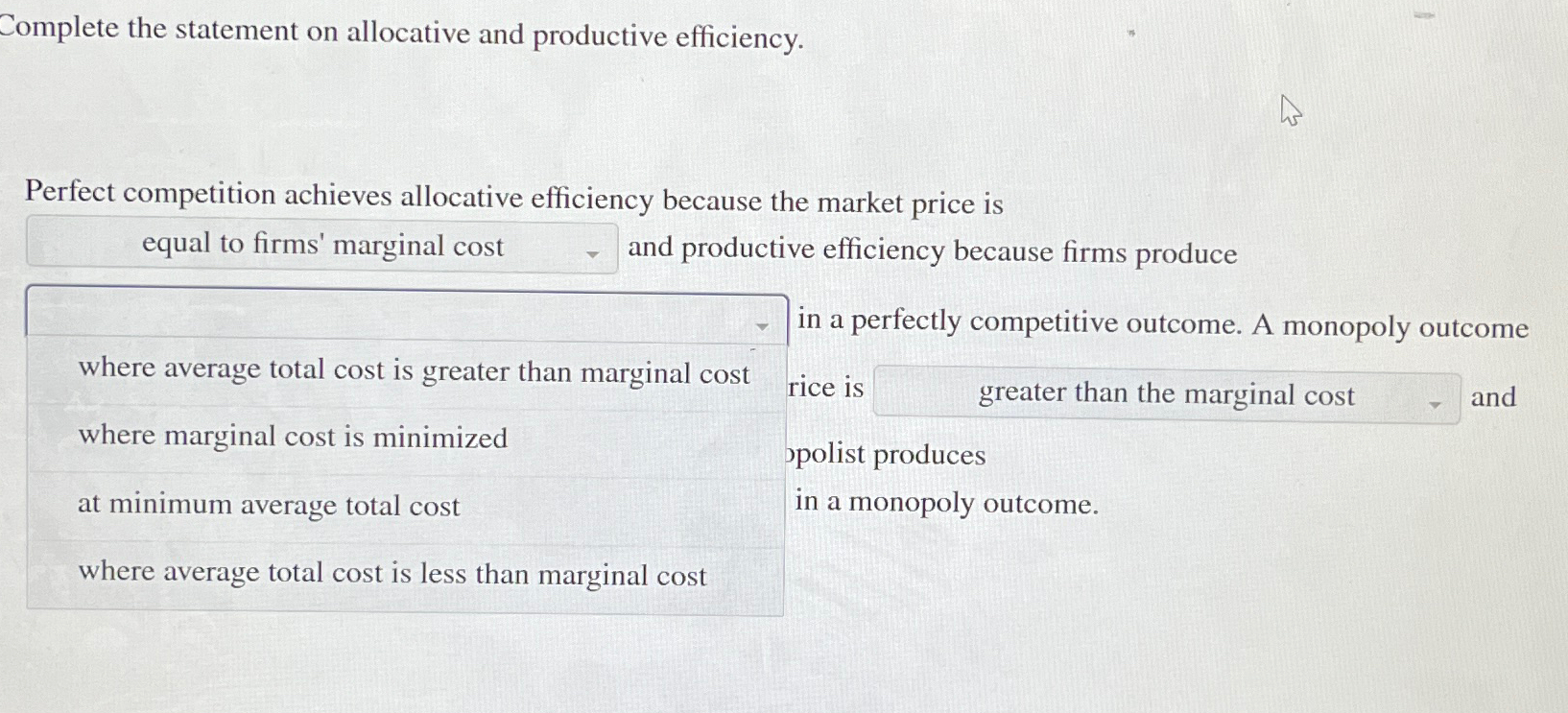 Solved Complete the statement on allocative and productive | Chegg.com